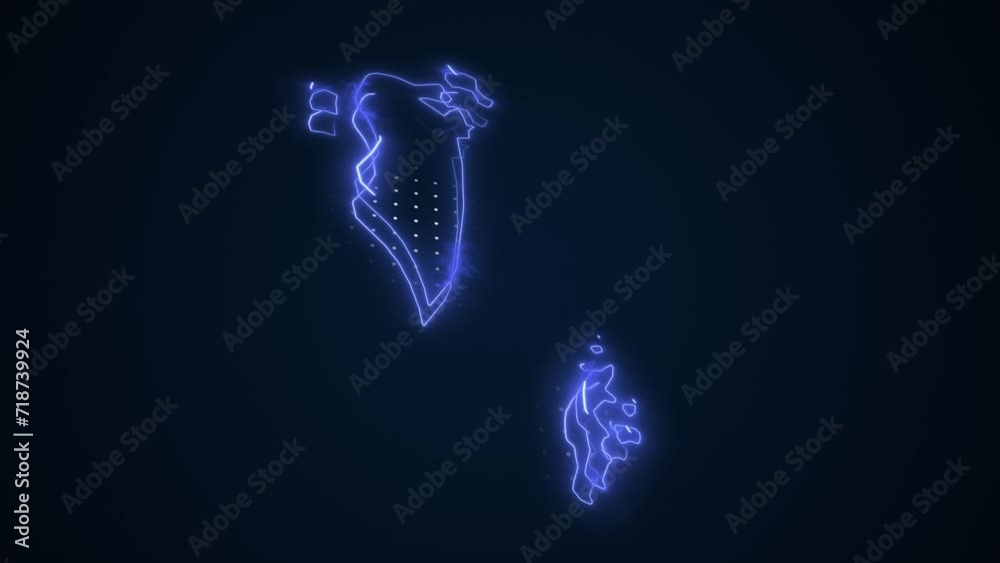 3D Neon Blue Bahrain Map Borders Outline Loop Background. Neon Blue ...