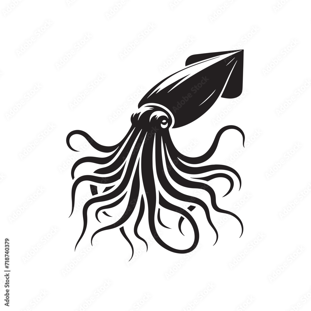 Ethereal Marine Majesty: Giant Squid Silhouette Dances in the Deep, an ...