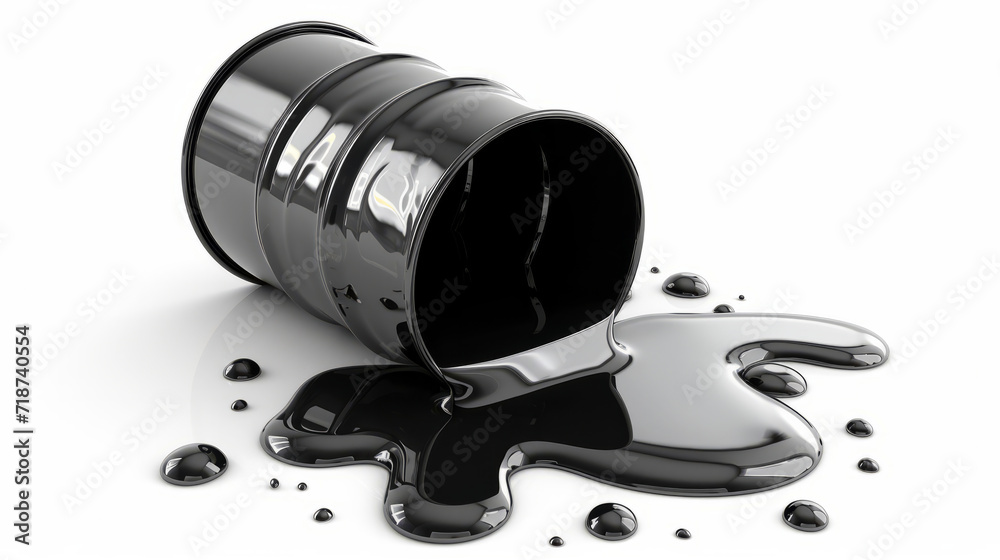 Black barrel spilling oil isolated on white background , oil slick ...