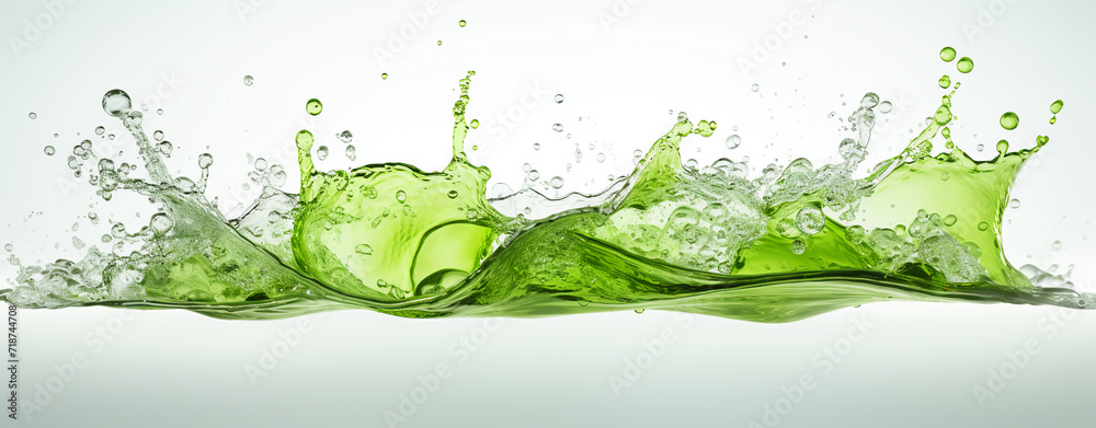 Green water splash with bubbles on white background. Liquid of splash ...