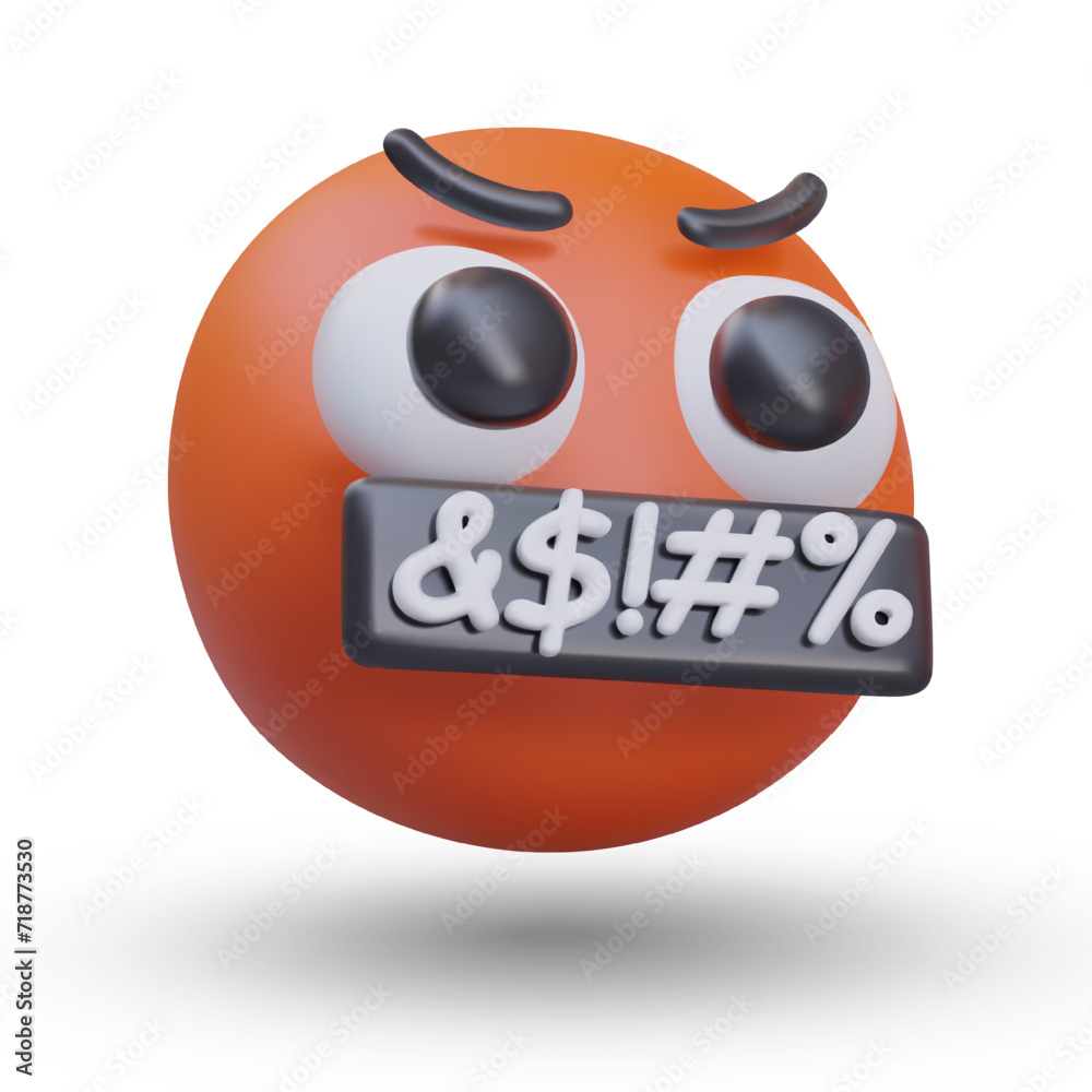 Serious emoji with covering mouth in red color. Emoticon mad, angry ...