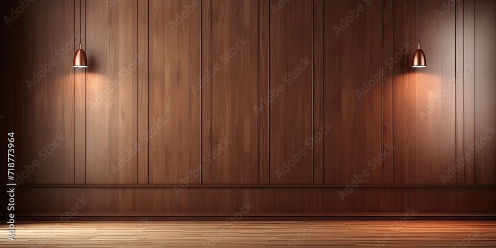 Empty room with wooden wall panels and premium cabinet style. Stock ...