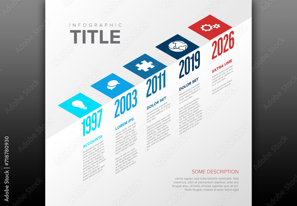 Simple Light Isometry Blue And Red Timeline On The White Block Edge