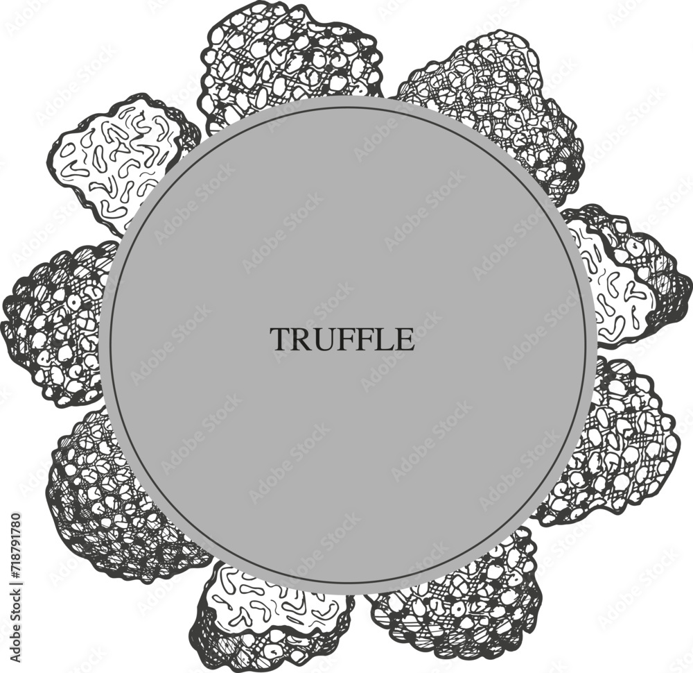 Truffle mushroom frame card border hand drawn sketch background with ...