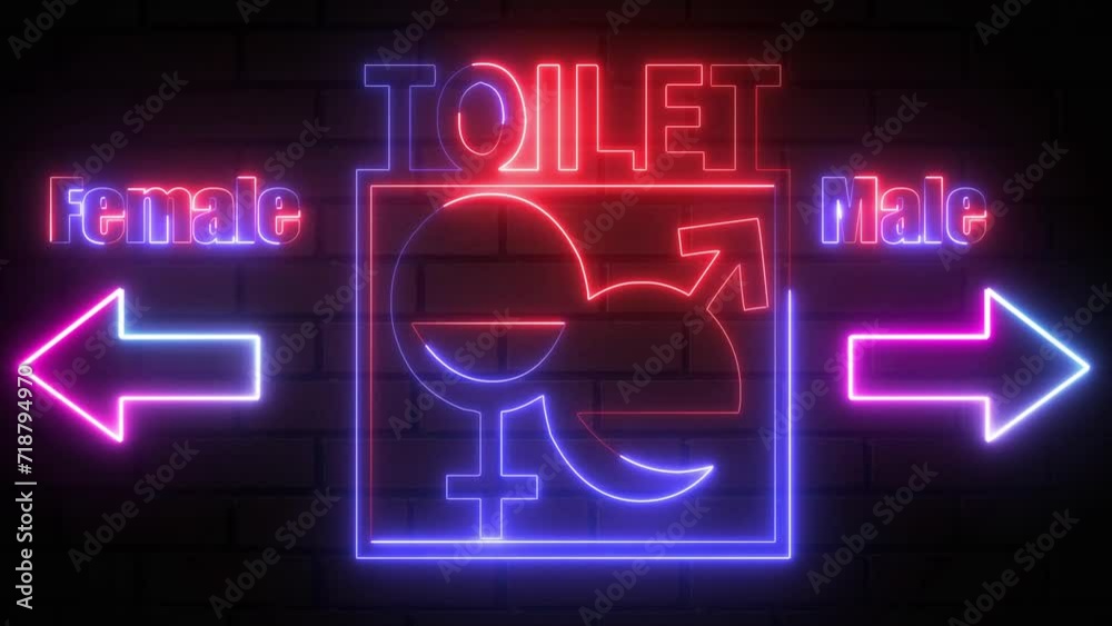 Glowing purple light WC toilet neon sign with Male ad Female icon on ...