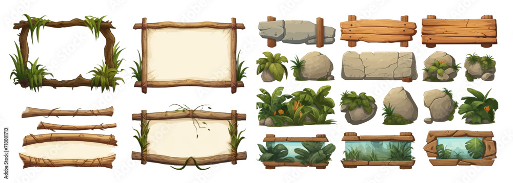 Collection of Natural Wooden and Stone Frames with Lush Greenery for ...