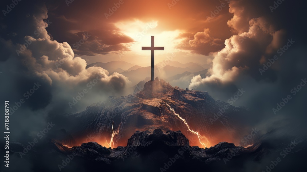 Holy cross symbolizing the death and resurrection of Jesus Christ with ...