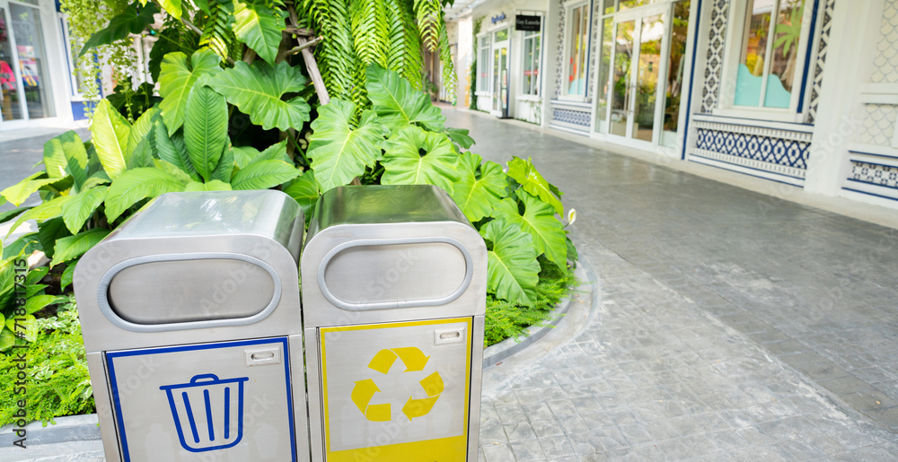 Public area trash bins for sustainable waste management. Sustainable ...