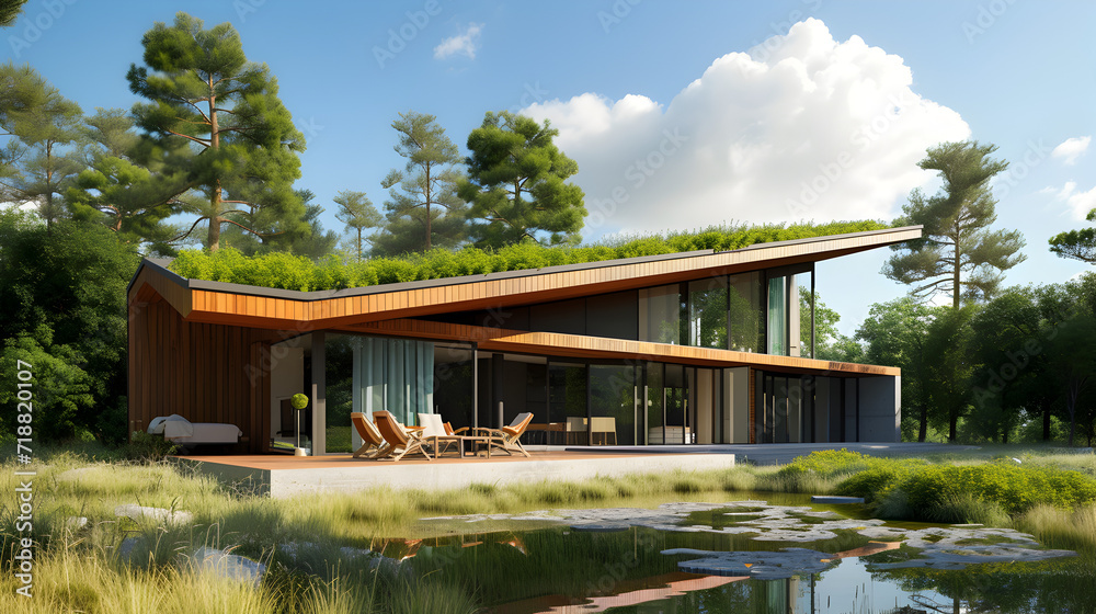 Create a sustainable and eco-friendly residential house design that ...
