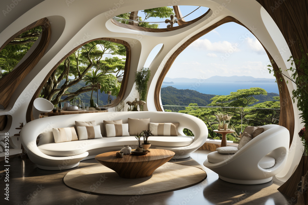 Beautiful modern Futuristic bionic forms architecture. Indoor space ...