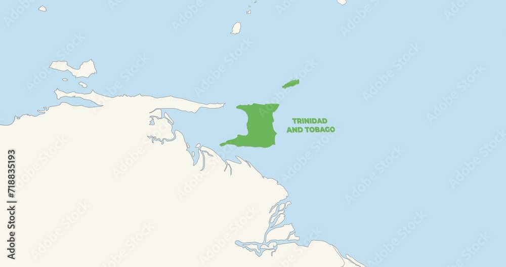 World Map Zoom In To Trinidad and Tobago. Animation in 4K Video. Green ...