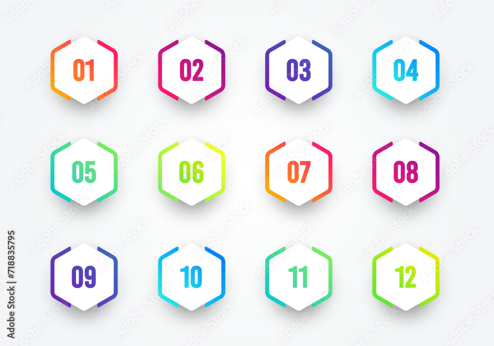 Colorful Hexagon Bullet Points For Infographics Stock Vector | Adobe Stock