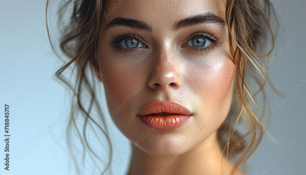 Beautiful woman with lip fillers. Receiving filler injection ...