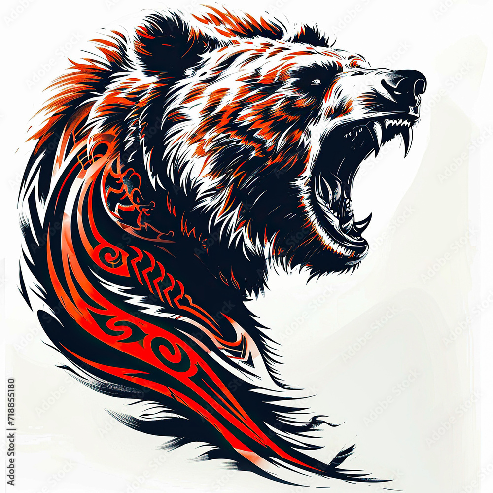 Bear polynesian style design for tattoo or t-shirt print flat vector ...