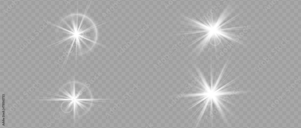 Flashing lights with a vector glow sparkle effect are shown on a ...