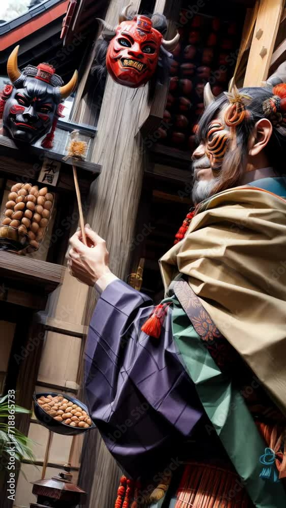 Japanese Setsubun concept animation, Setsubun Oni, Japanese Demon mask ...