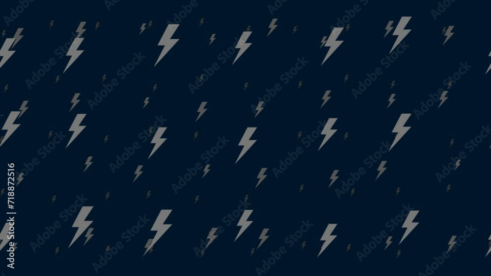 Lightning symbols float horizontally from left to right. Parallax fly ...