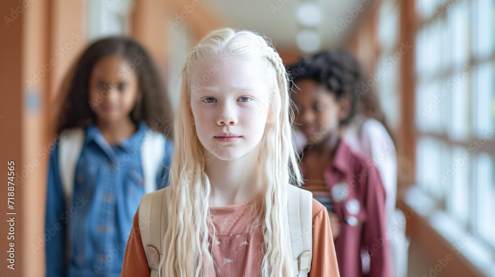 child albino with white hair and very white skin in school, personality ...