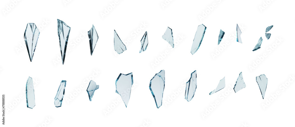 Shards of shattered glass. Pieces of broken glass isolated. Transparent ...