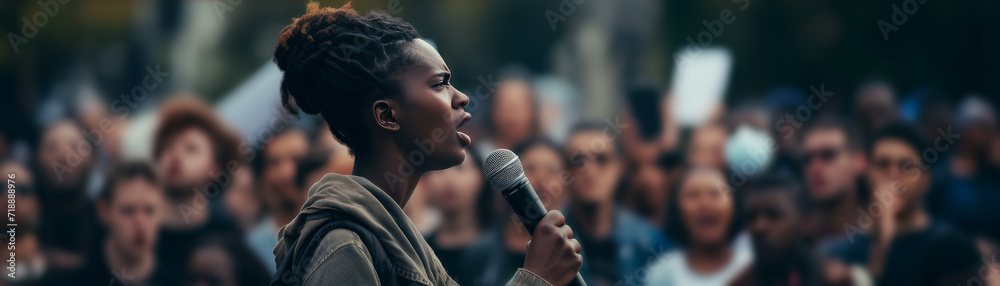 Inspirational Speaker Galvanizing a Crowd at a Public Rally Stock Photo ...