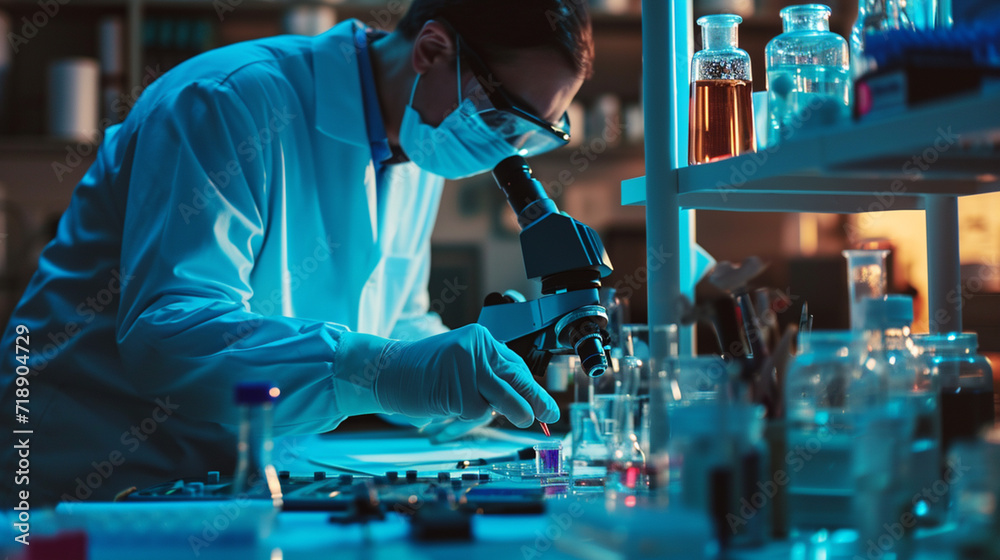 Forensic Scientist, A forensic expert analyzing evidence in a lab, with ...