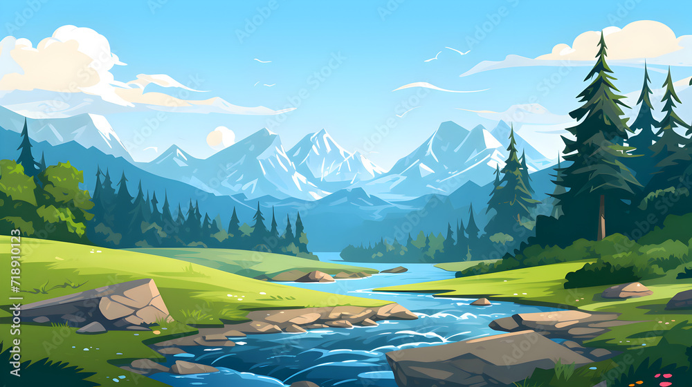 River game background 2d game,, A beautiful anime style summer ...