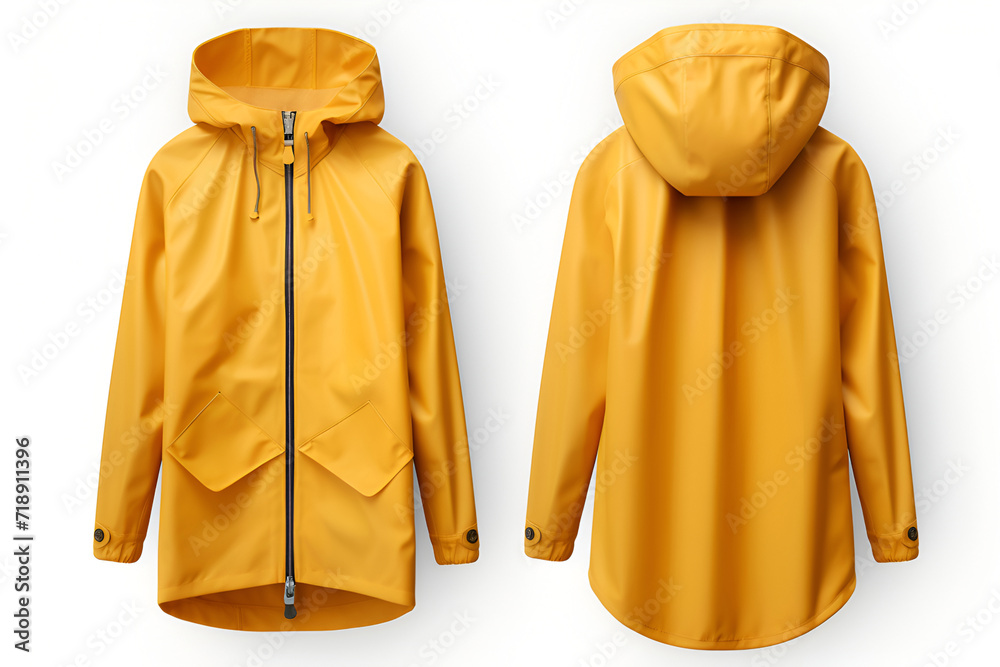 Classic fashionable Yellow raincoat or rain jacket, mockup on white ...