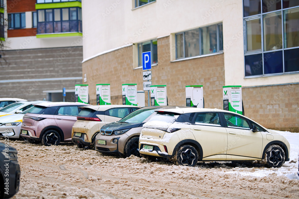 Minsk, Belarus. Jan 20.2024. BYD Dolphin, BYD Seagull EV, BMW I3 and ...