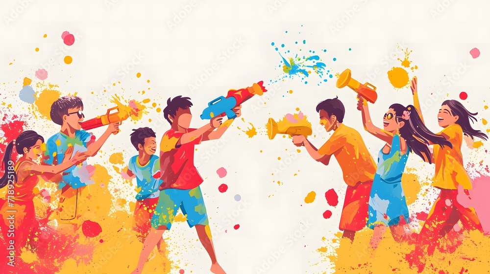 Holi clip art people holding water guns water fights holi illustration ...