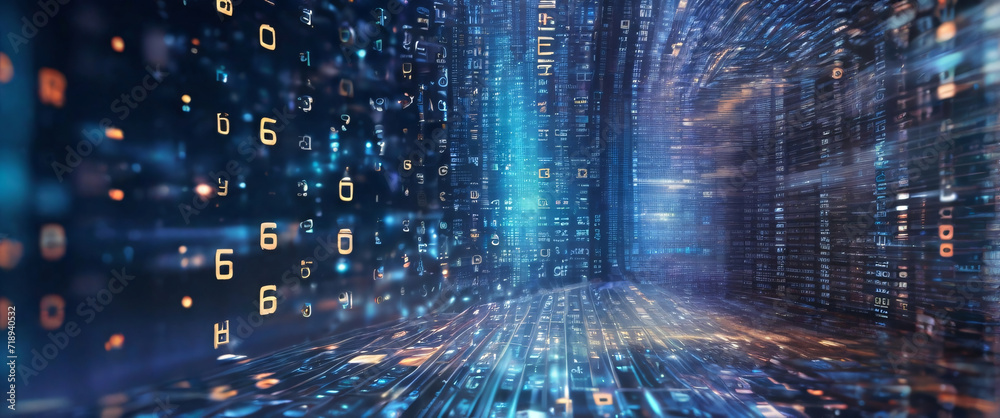 An abstract digital background with binary code and AI algorithms ...