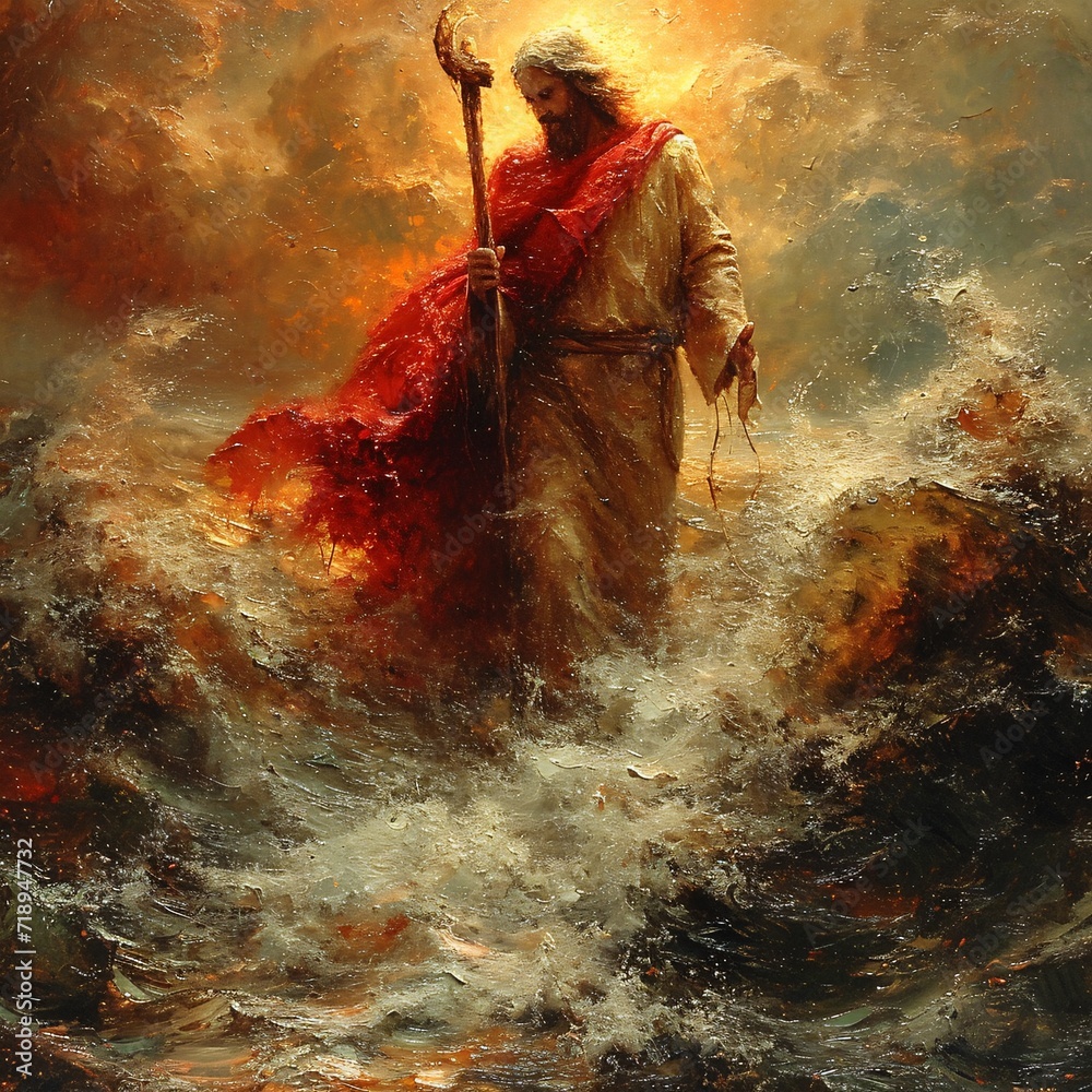 Jesus in the Ocean: A Surreal Painting of the Savior in a Red Robe ...