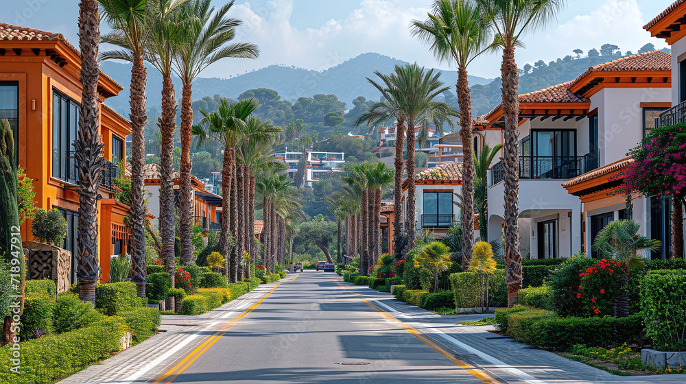 Street with modern private two-story mansions in the resort Stock Photo ...