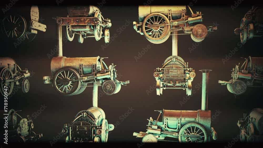 Creative Animation Of Historic Steam Locomotive Rotating On Brown ...