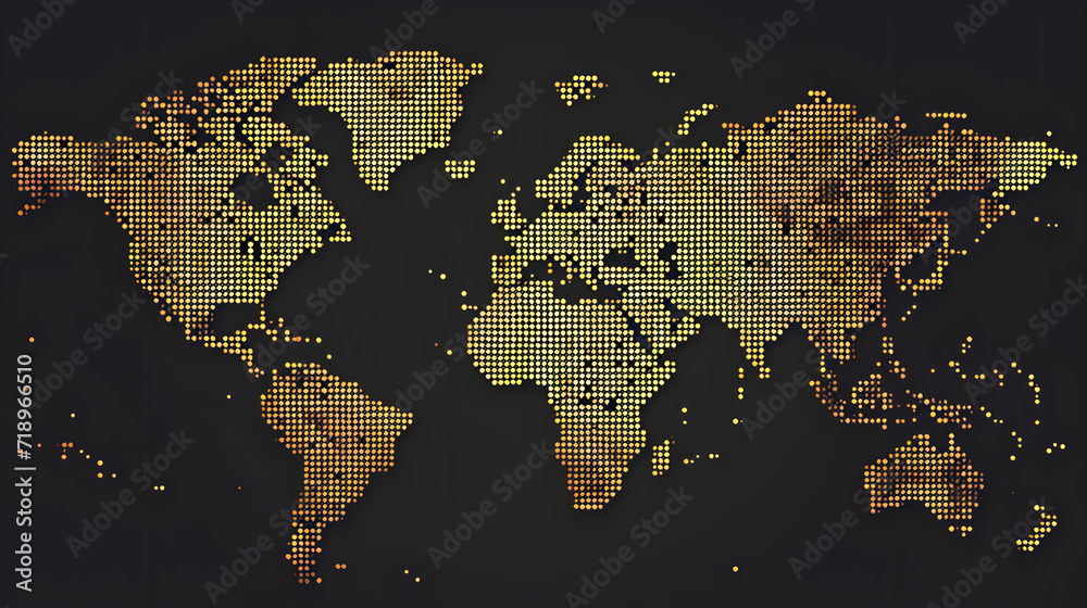 Abstract digital world map illustration, featuring a network of glowing ...