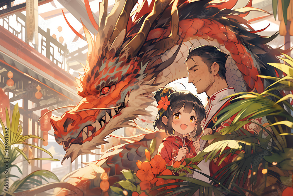 A majestic dragon stands beside a fearless man, embodying power ...