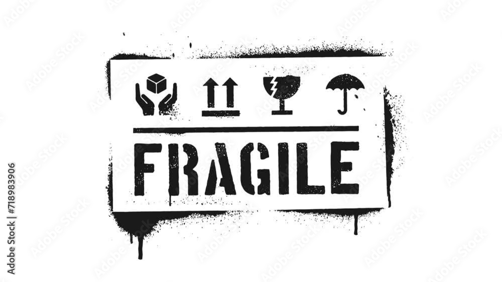 Fragile Sign Spray Paint stencil animation. Alpha channel, transparent ...