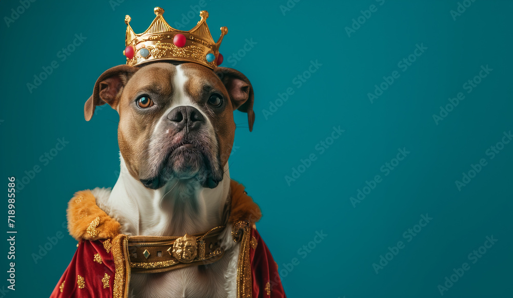 Regal Dog in Crown and Royal Mantle. Boxer dog dressed in a royal ...