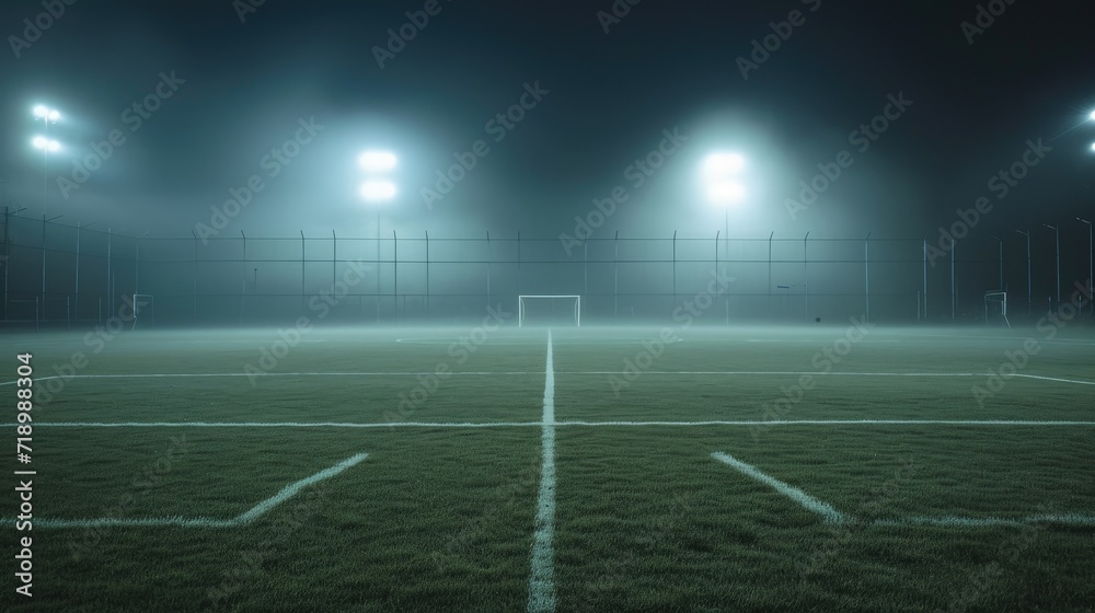 Soccer field at night in lights and flashes. Concept of outdoot sport ...