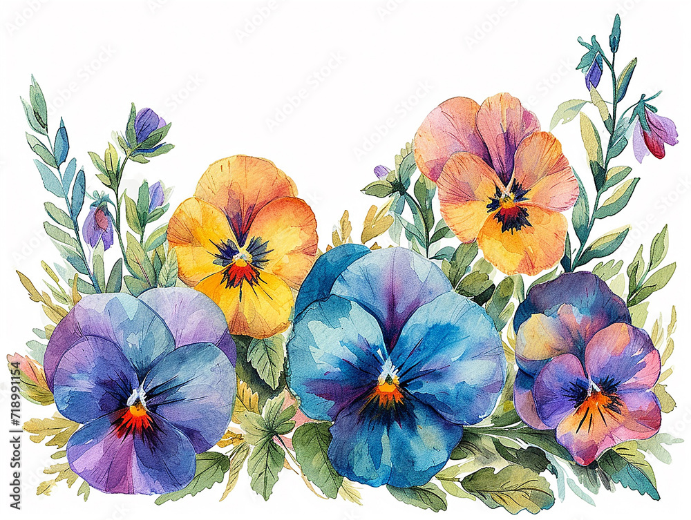 set di fiori violette arcobaleno in stile acquerello, bordo o ghirlanda ...