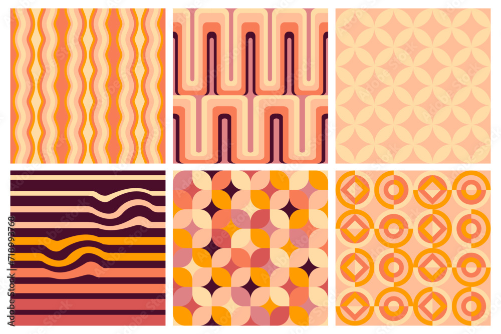 Set of vector geometric seamless patterns, groovy vibes of 70s ...