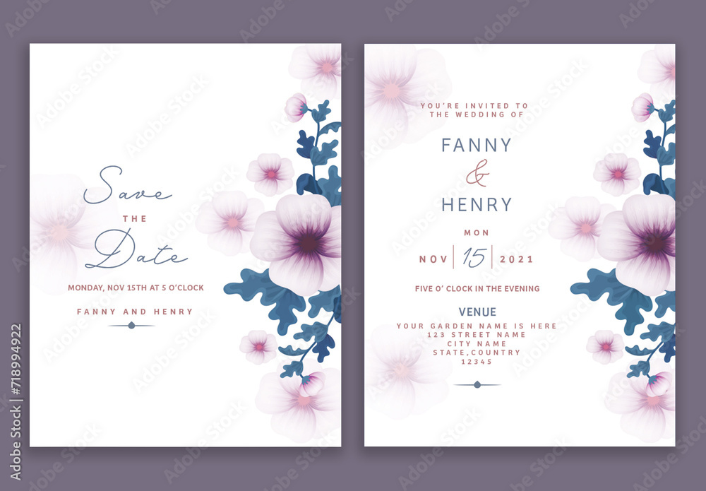 Beautiful Floral Wedding Invitation, Save The Date Card Design with ...
