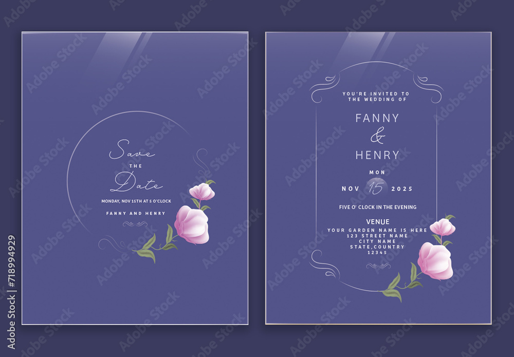 Blue Color Wedding Invitation Cards Design with Venue Details for ...