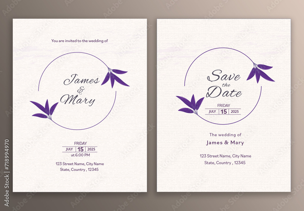 Double-Side of Wedding Invitation, Save The Date Card Design with Event ...