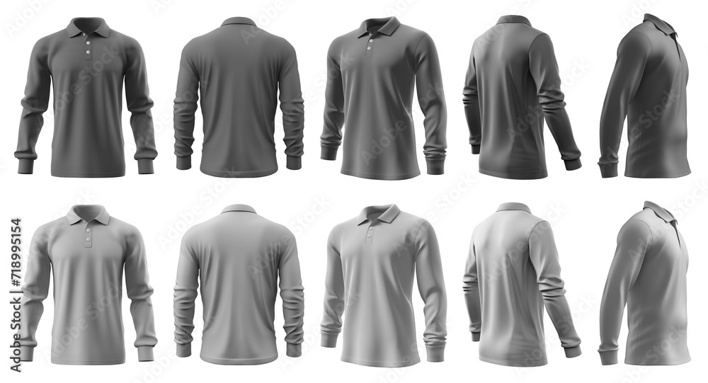 2 Set of dark light grey gray, front back and side view collar polo tee ...