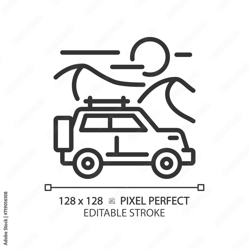 Safari jeep tour linear icon. Dune bashing. Dubai desert buggy. Uae ...