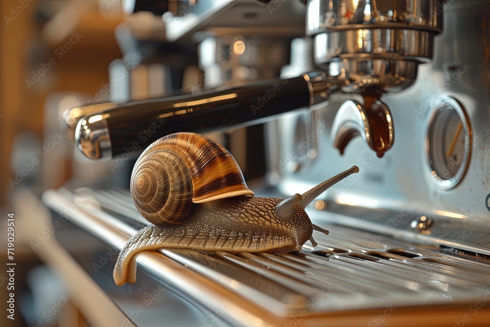 Snail Coffee Shop Barista: Imagine a snail behind a tiny coffee counter ...