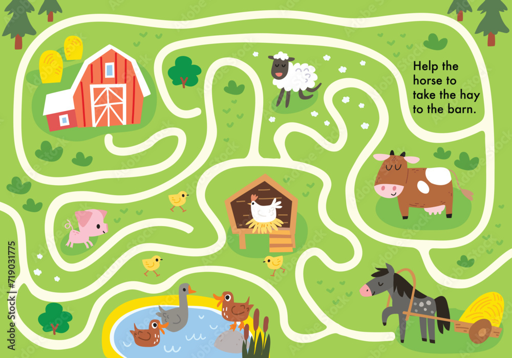 Vector colorful maze, labyrinth for children with cartoon animal ...