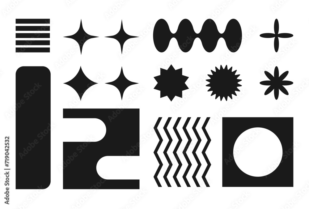 Abstract retro shapes, basic brutal forms and figures in Y2K aesthetics ...