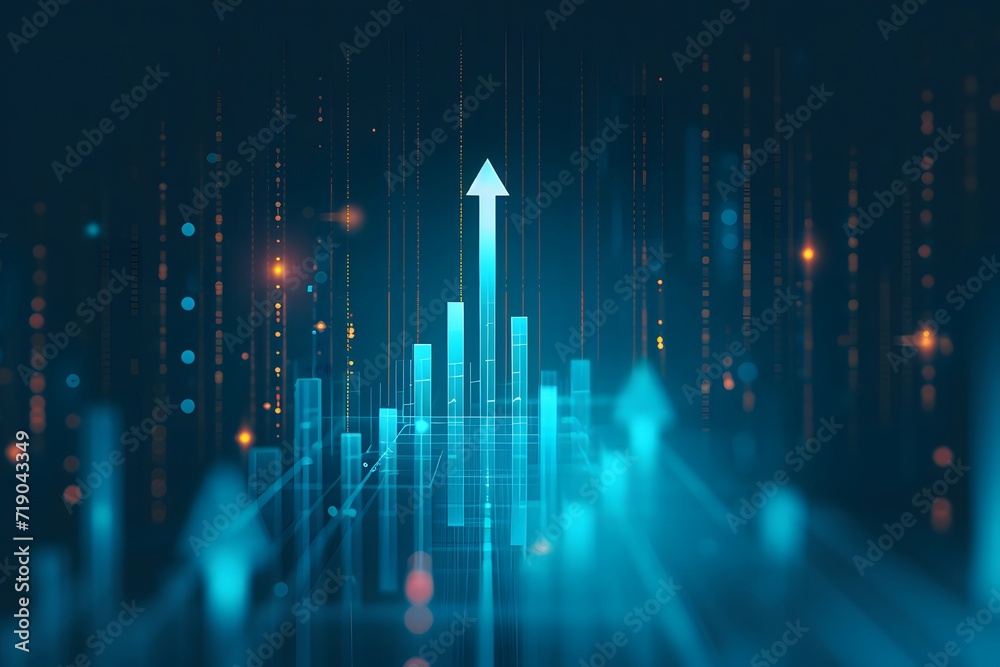 Futuristic raised triple-up arrow chart with candlesticks digital ...