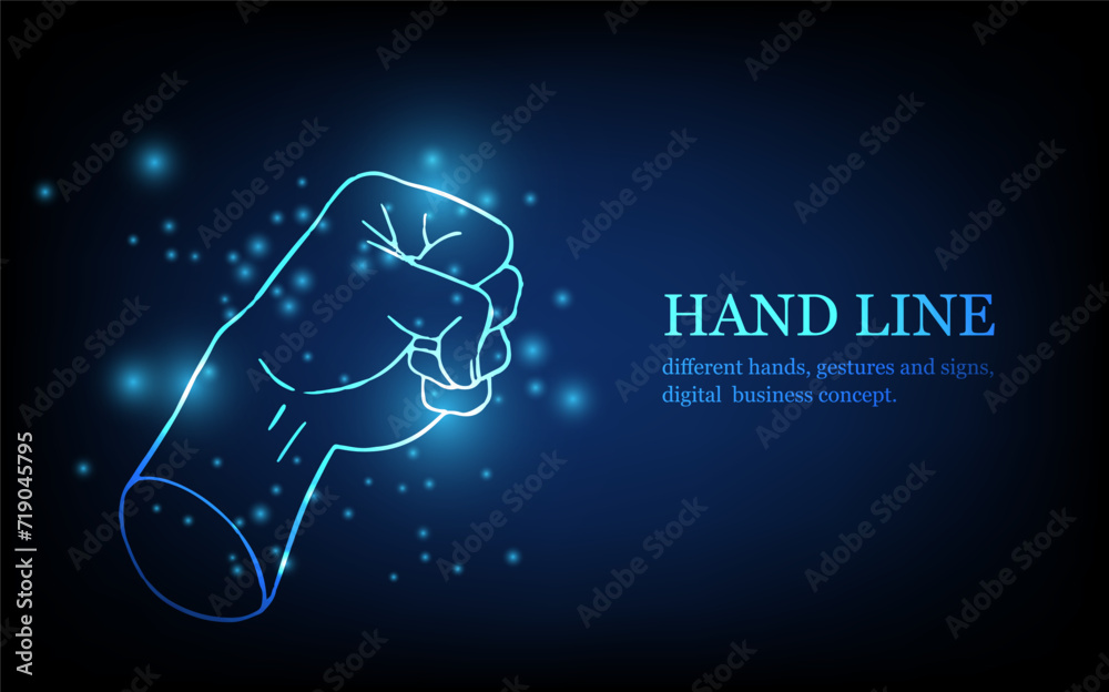 Human hand line, different hands, gestures and signs, digital business ...